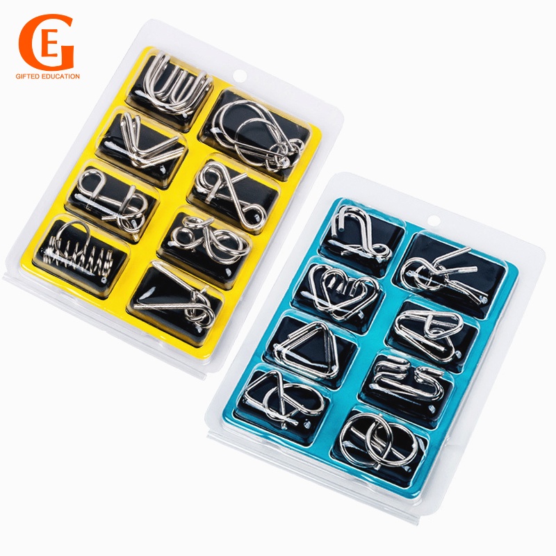 8Pcs Metal Unlock Lock Ring Teaser Cérebro Jogo Kong Ming Luban Trava ...