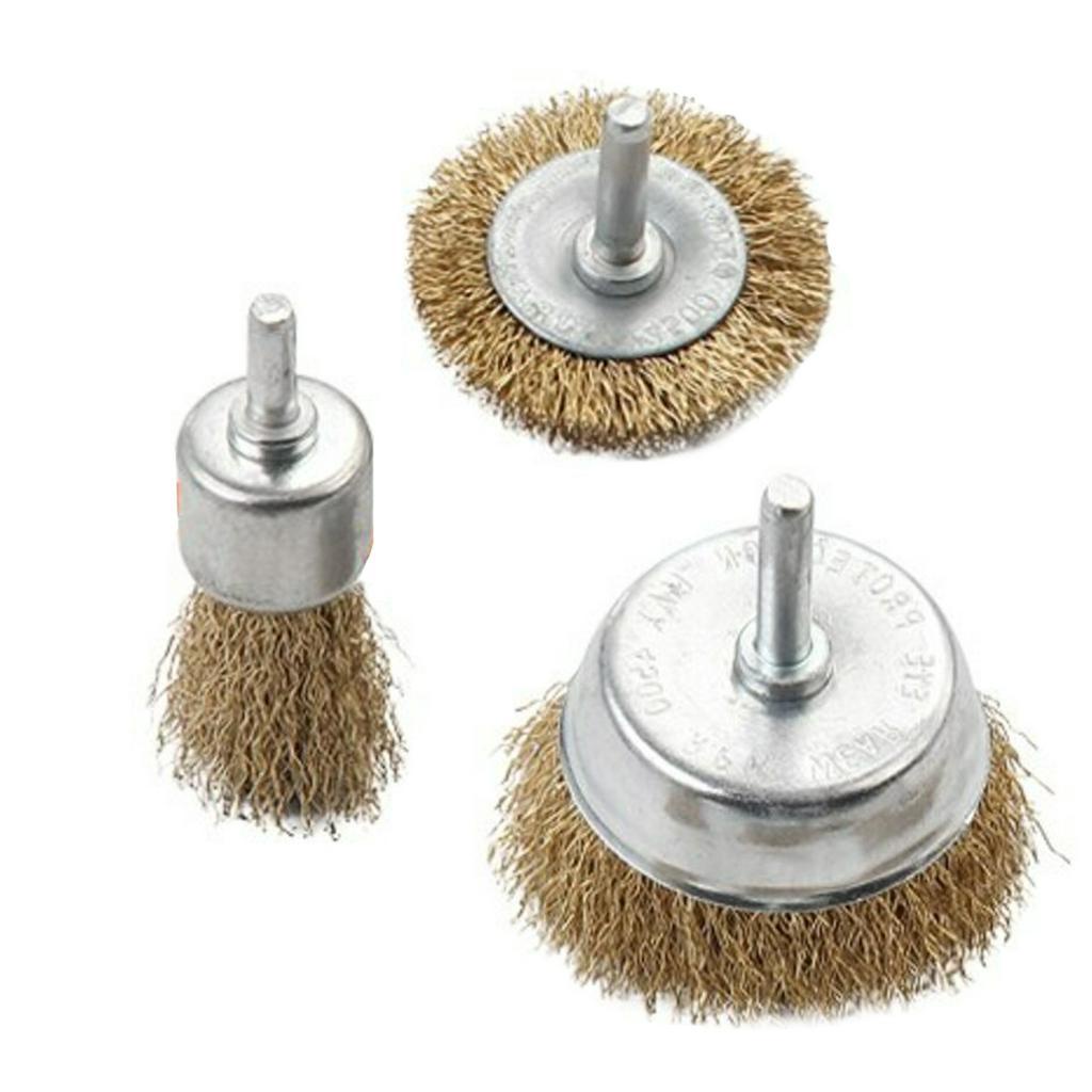 Jogo De Escova De Aço Rotativa com haste furadeira 3 peças | Shopee Brasil