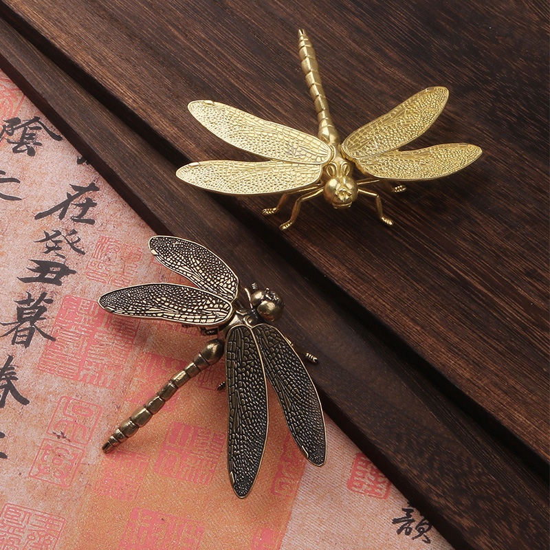 Brass Dragonfly Figurines Simulation Animal Toy Removable Wings props ...