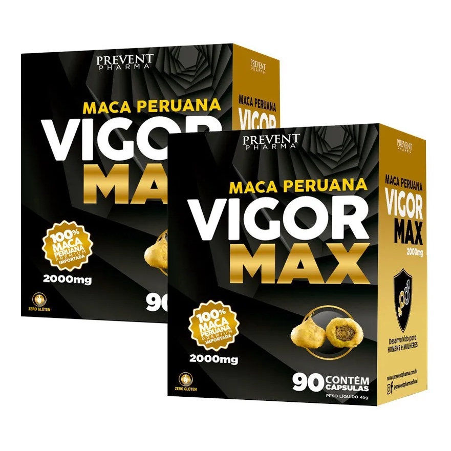Kit 2 Maca Peruana Vigor Max 2000mg Pura 90 Caps Prevent Pharma ...