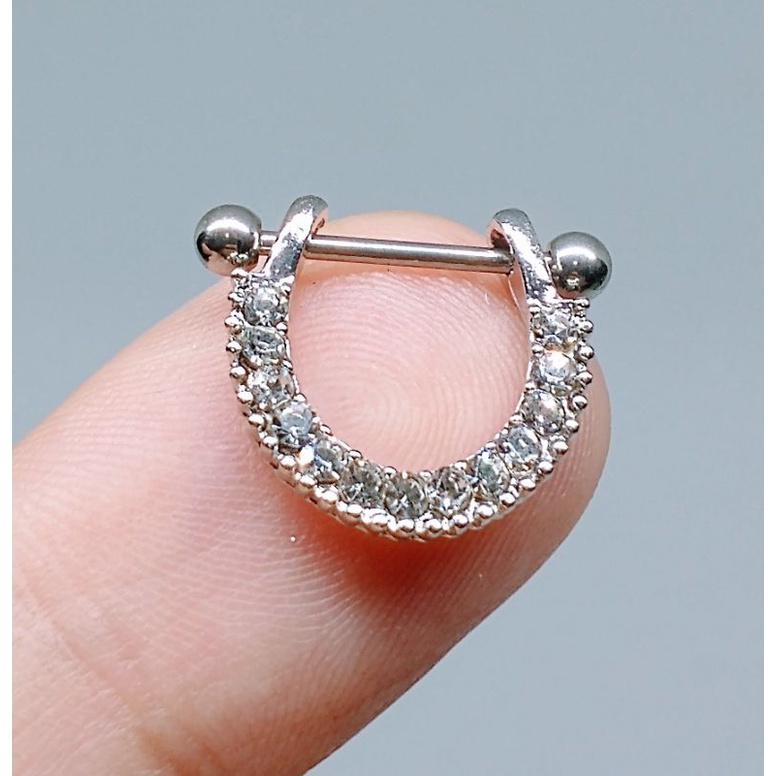 piercing conch mamilo 10mm prata aço inox com brilho de strass 1 ...