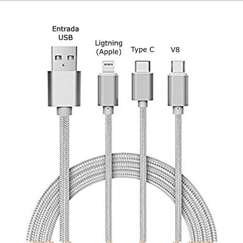 Cabo Hotspot 3 Em1 Micro Usb Tipo-C Lighing Para Android Iphone 1.2 M ...
