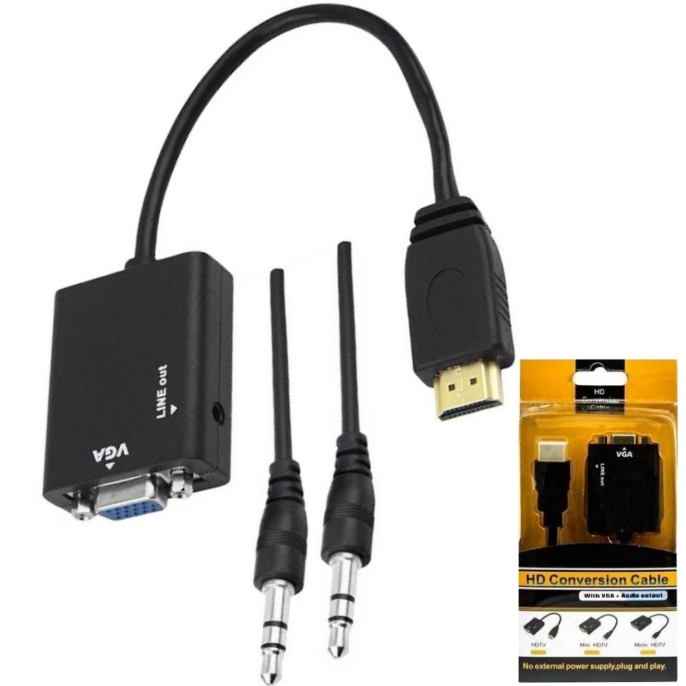 Conversor Adaptador De Video Hdmi Para Vga Com Audio P2 | Shopee Brasil