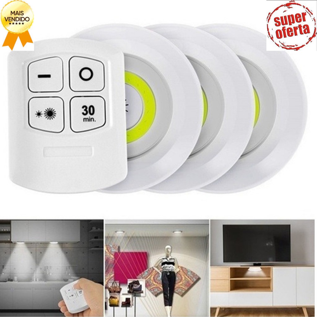 3 Lampada Led Spot Luminaria Sem Fio + 1 Controle Remoto | Shopee Brasil