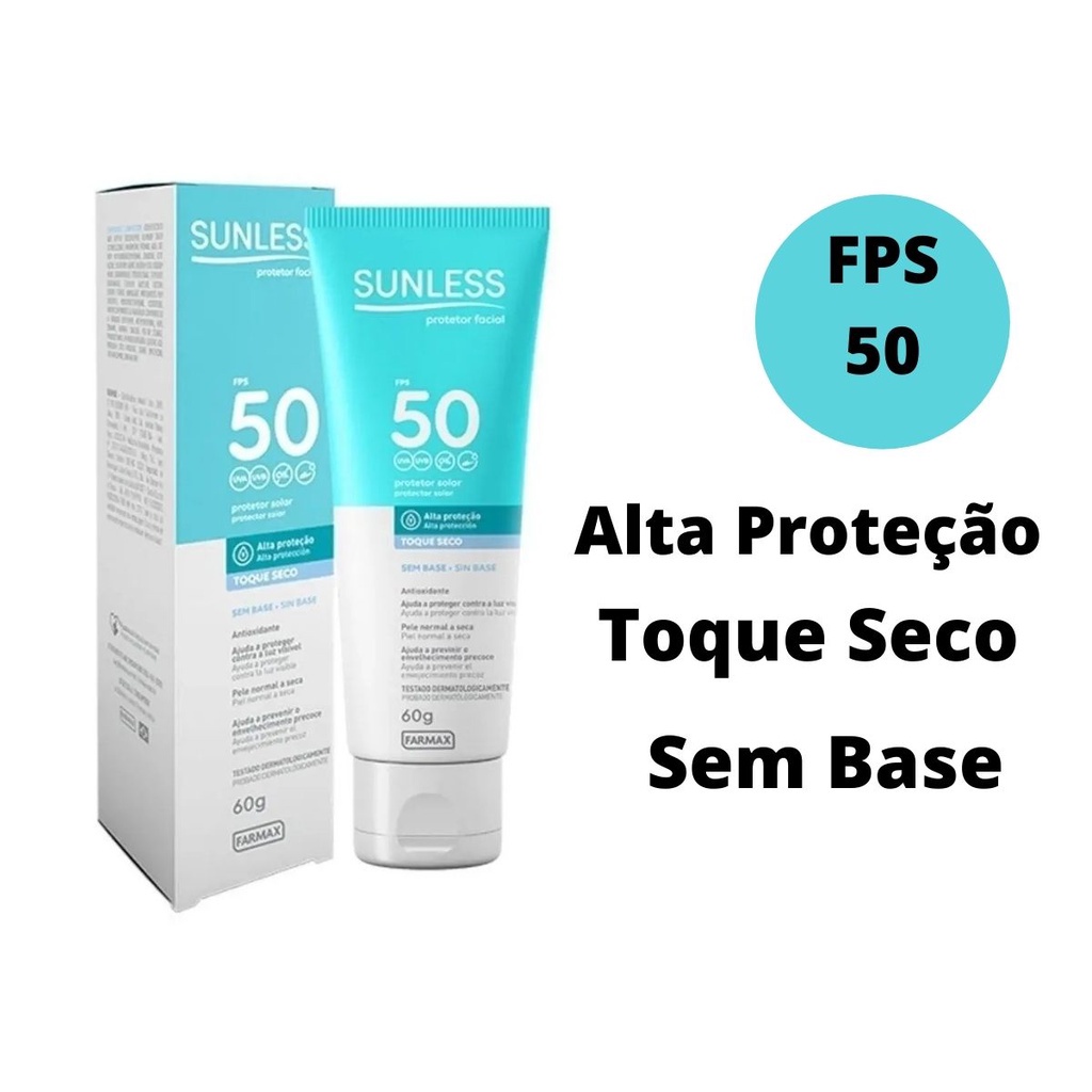 Protetor Solar Facial Sunless FPS 50 60g Sem Base | Shopee Brasil