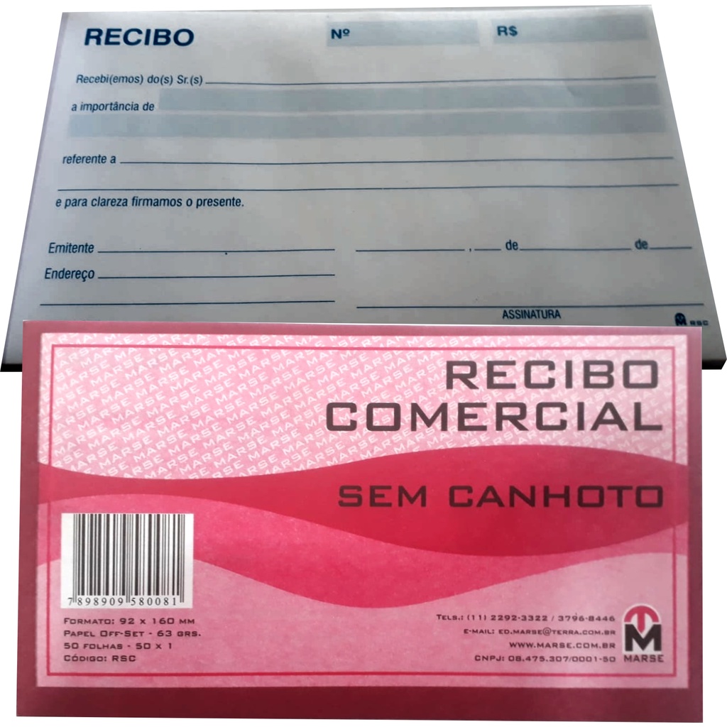 Bloco de Recibo Comercial Sem Canhoto Talão com 50 Folhas | Shopee Brasil