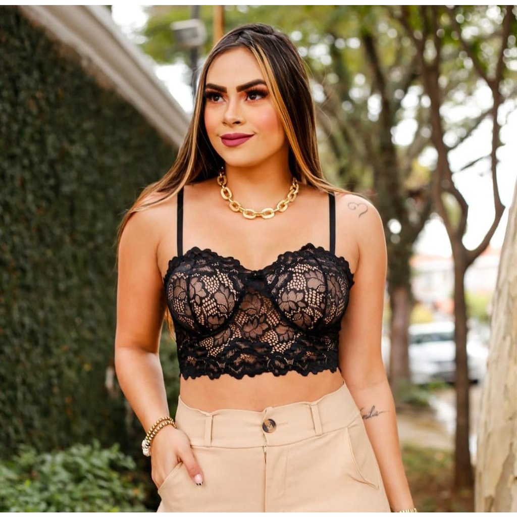 Top Cropped De Renda Top Cropped Renda Haes Cor Off White Pole Modas