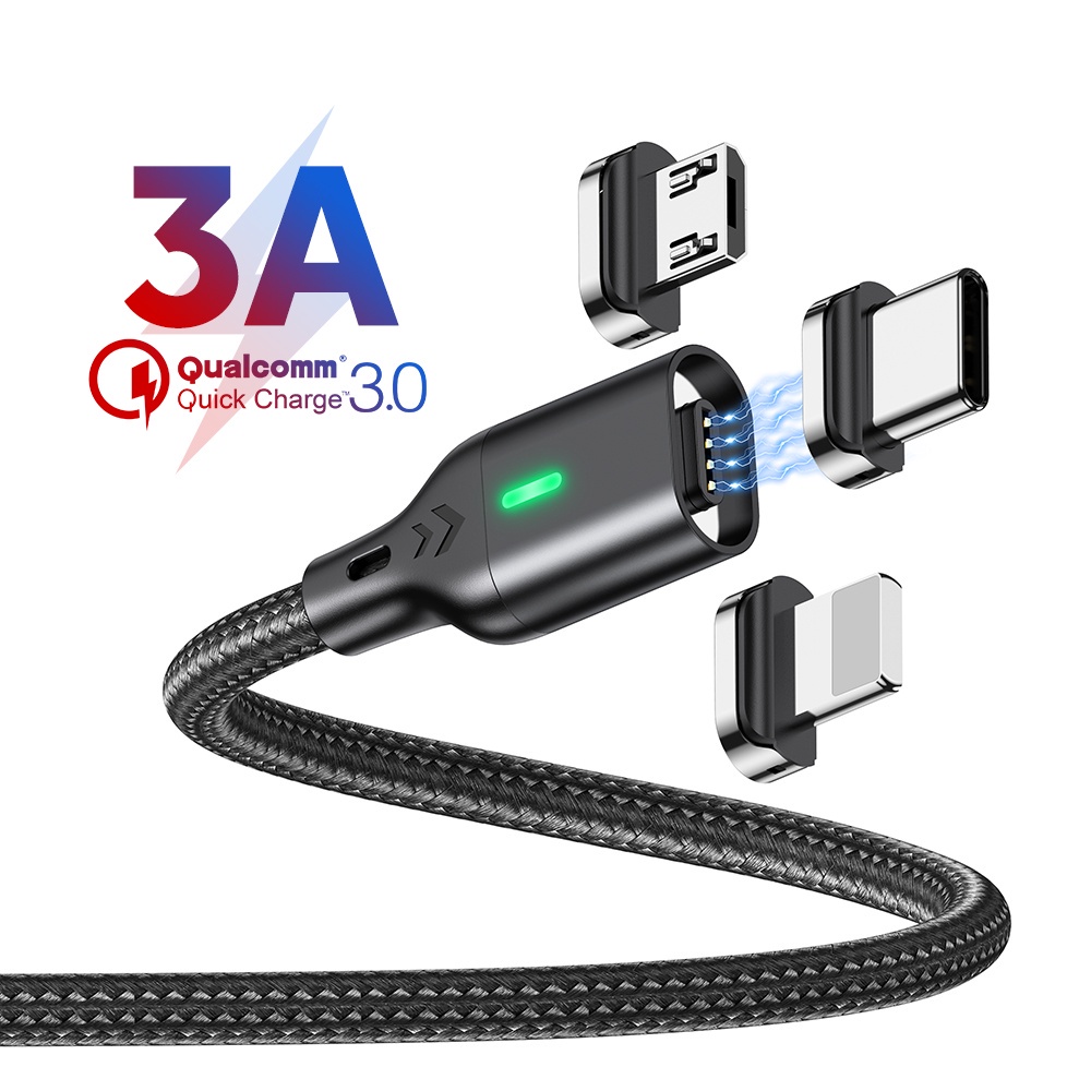 AUFU 3A Rápido USB Magnético Cabo Do Carregador 3 Em 1 Tipo c Ímã De Carregamento Para android ...