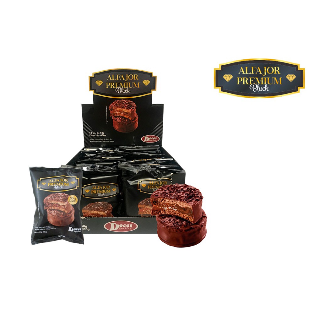 Alfajor Premium Black Caixa Com 12 Unidades Cobertura Chocolate Meio ...