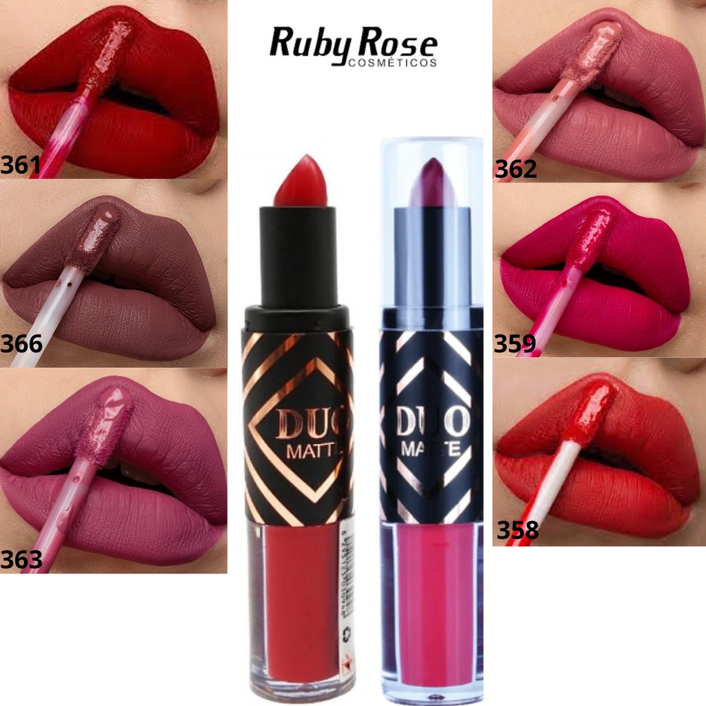 Batom e Batom Líquido DUO Matte Ruby Rose HB-8607M | Shopee Brasil