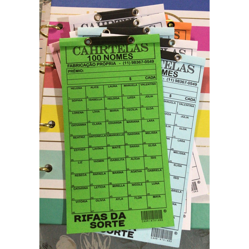 CARTELA DE RIFA 100 NOMES, PCT C/ 50 UNIDADES | Shopee Brasil
