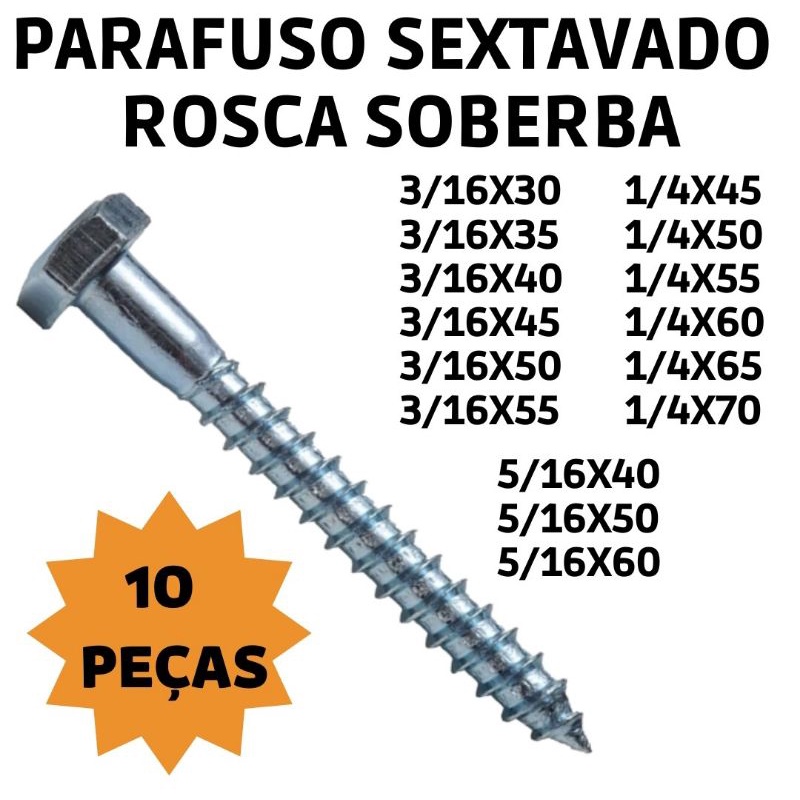 Parafuso Sextavado Rosca Soberba Cromado Kit com 10 Peças | Shopee Brasil