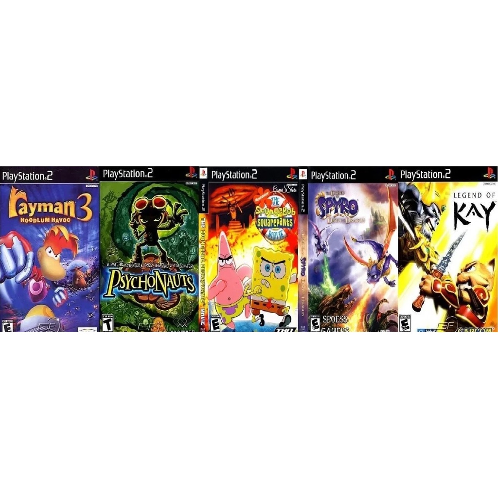 5 Jogos Ps2 rayman 3 psychonauts spyro legend of kay bob esponja ...