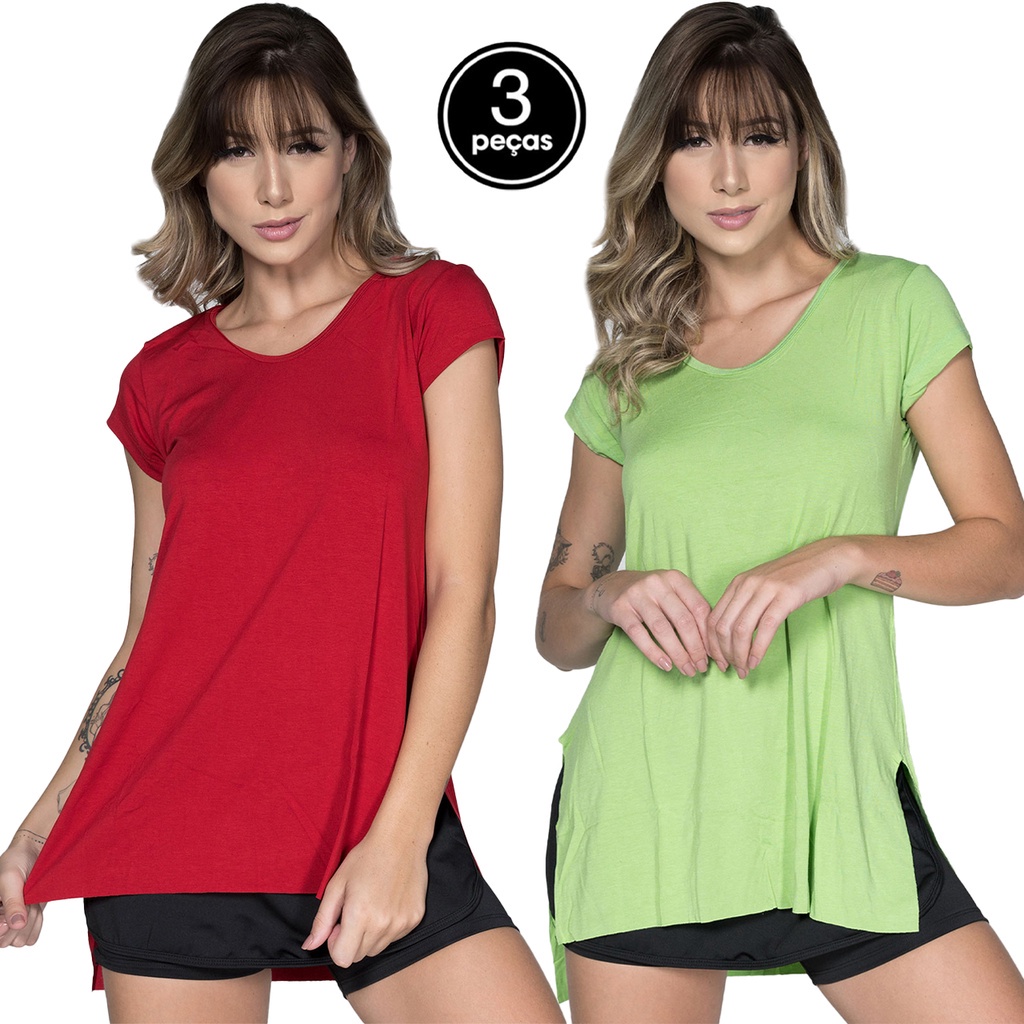 Kit 3 Blusa Fitness Treino Sobre Legging Tapa Bumbum Lisa Mullet ...