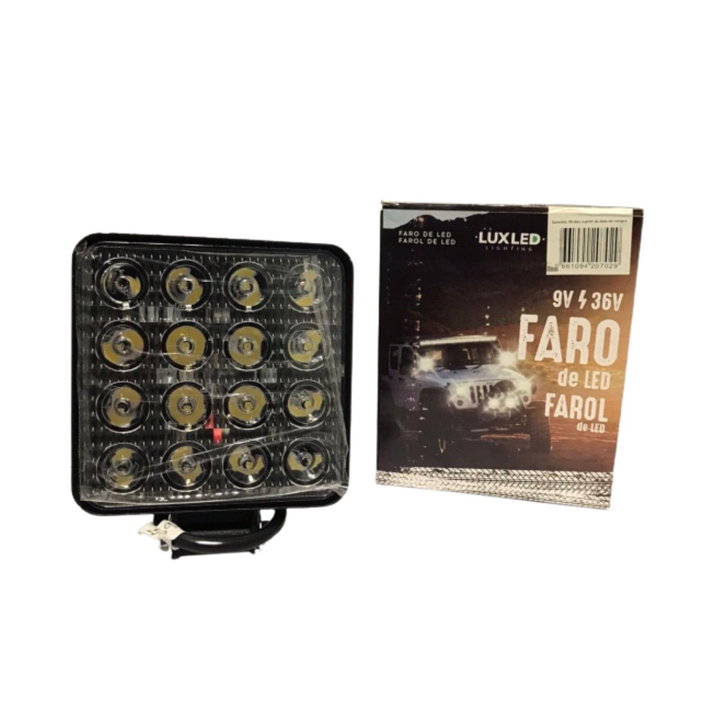 FAROL DE MILHA 16 LEDS 48W QUADRADO LUXLED | Shopee Brasil