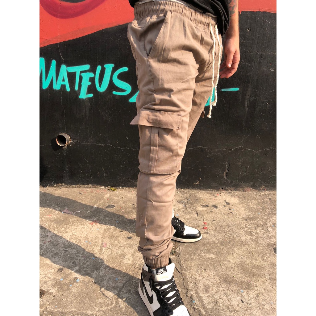 Calça Cargo Jogger Masculina Sarja Promoção Shopee Brasil