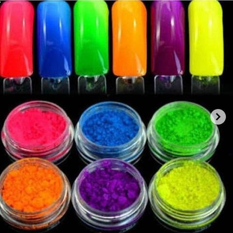 Kit 6 Pó Neon Fluorescente Glitter Multifuncional Arte Unha UV Luz ...