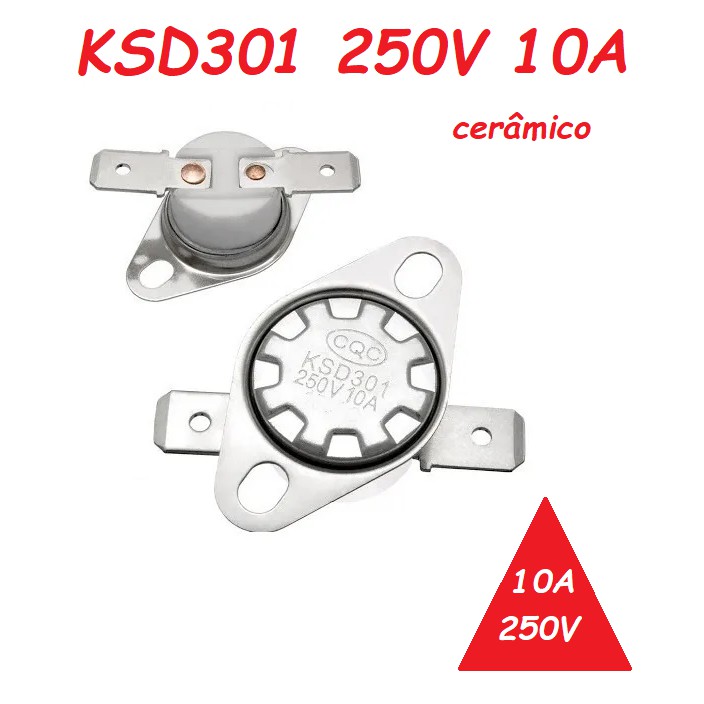 Termostato KSD301 Normal Fechado Cerâmico 165 a 300 graus - 165 170 175 180 185 190 195 200 220 ...