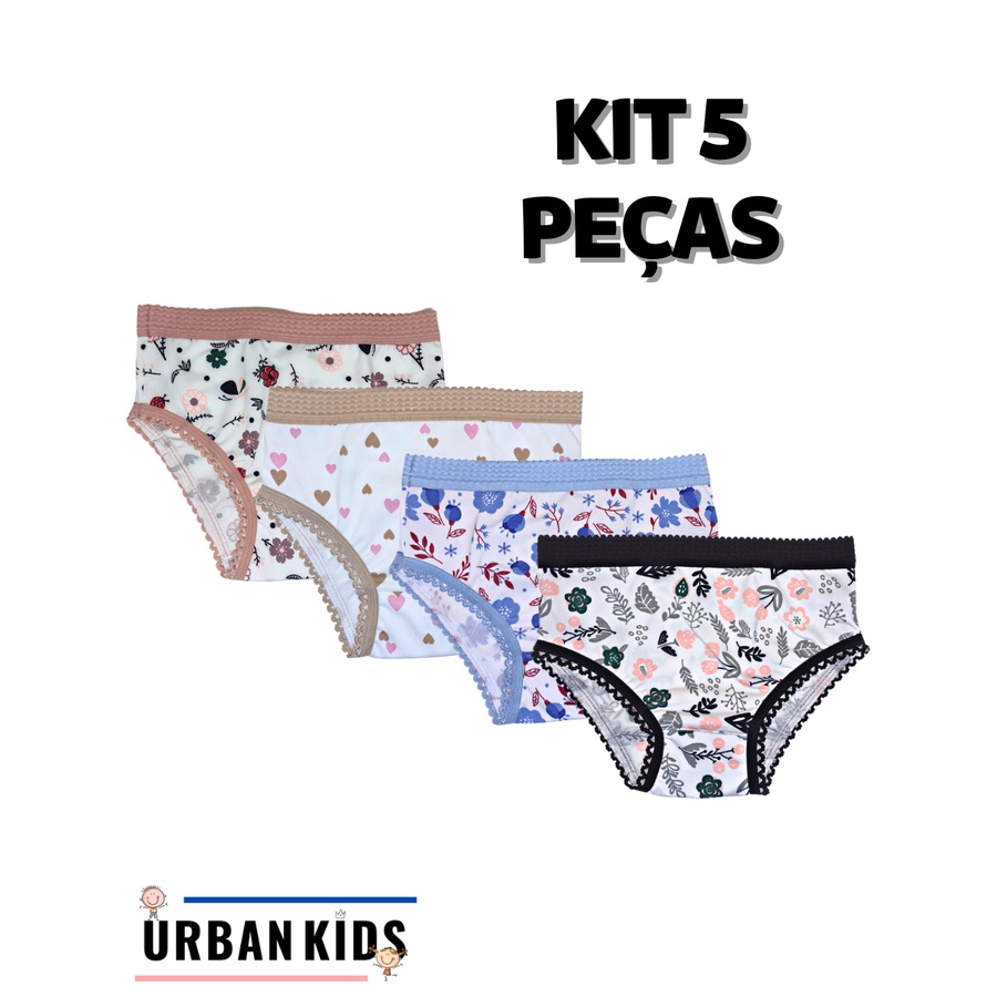 Kit 5 Calcinha Infantil Menina Microfibra Estampada Cós lindo Excelente ...