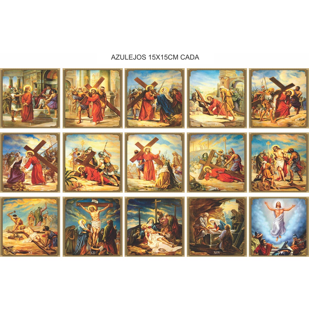 Kit Quadros Via Sacra 15 Estações Em Azulejo 15x15cm Cada religioso ...