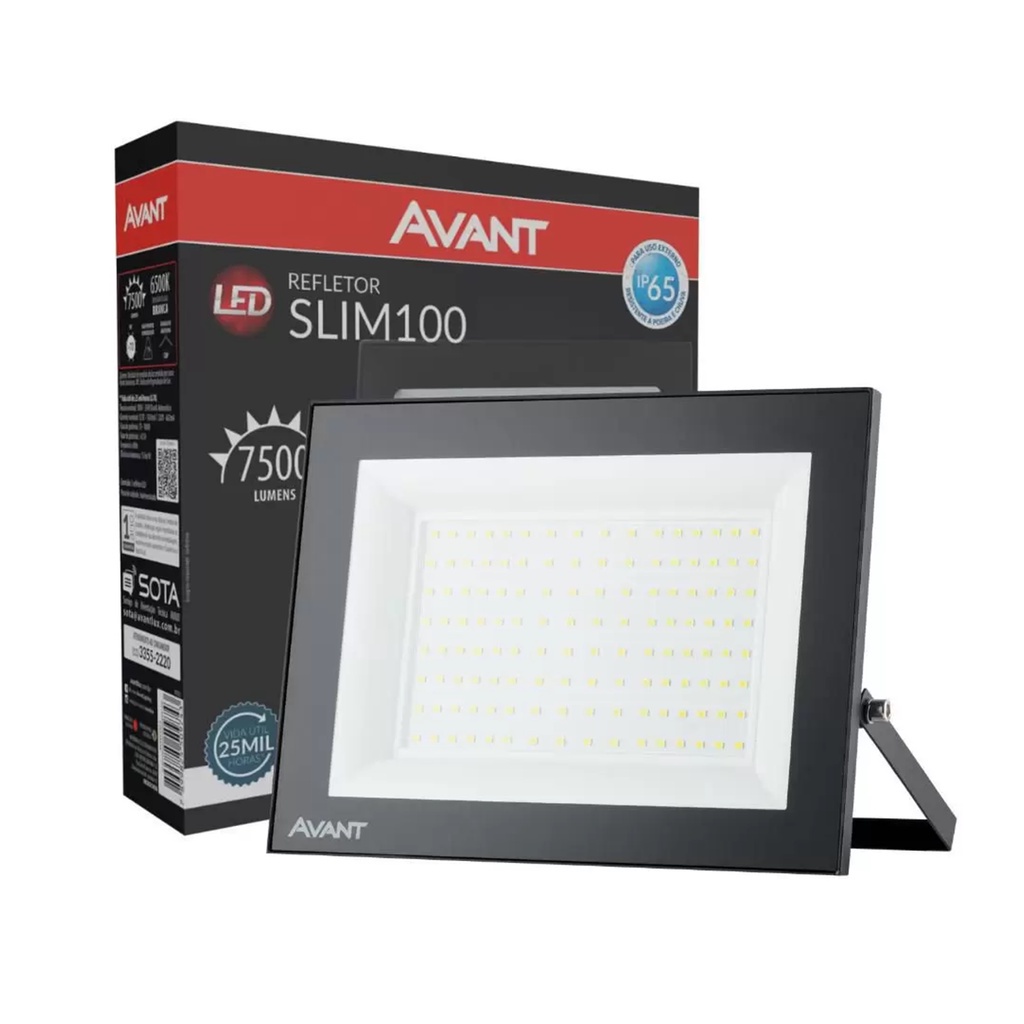 Refletor Led Slim 100w Avant 7500 Lumens 6500k Ip65 | Shopee Brasil