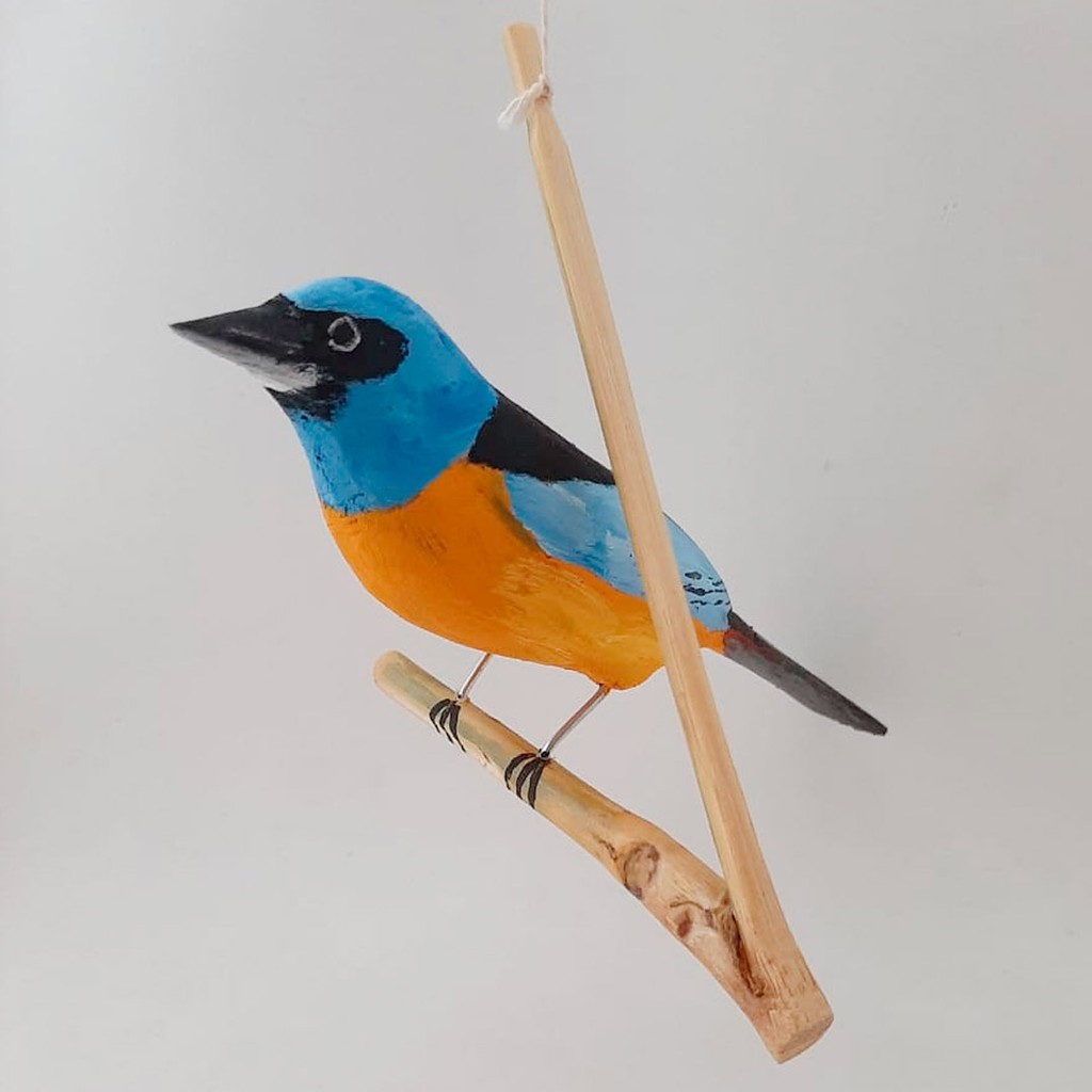 Pássaro de Madeira Sanhaço Papa-Laranja | Shopee Brasil