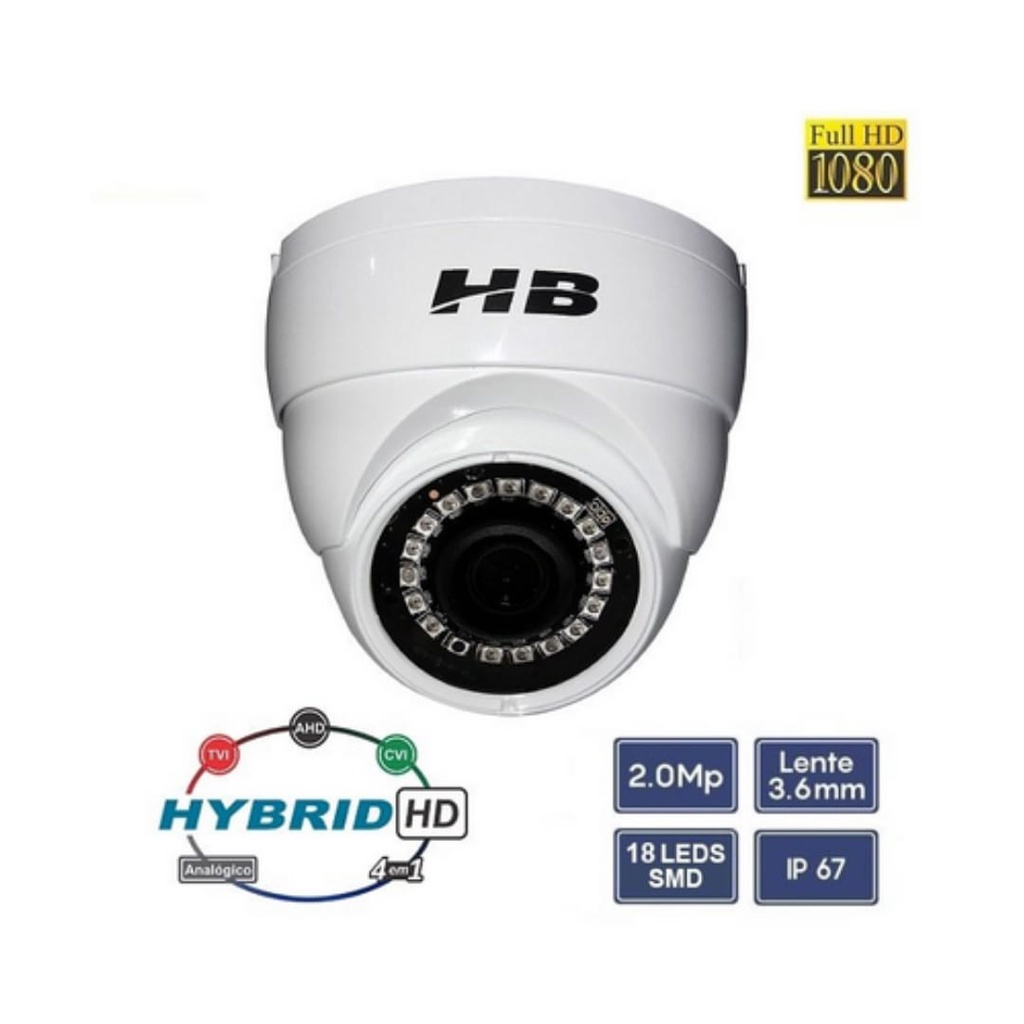 Câmera Dome IP66 1080P Híbrida 4 Em 1 Ir 25m HB Tech 2004 | Shopee Brasil