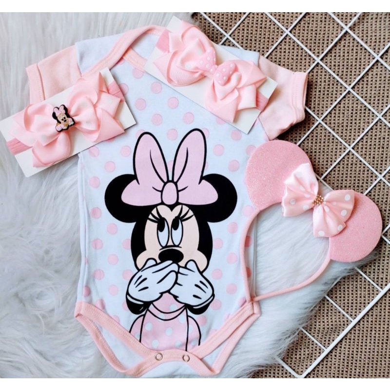 Body temático Minnie rosa bebê infantil (os acessórios são à parte ...