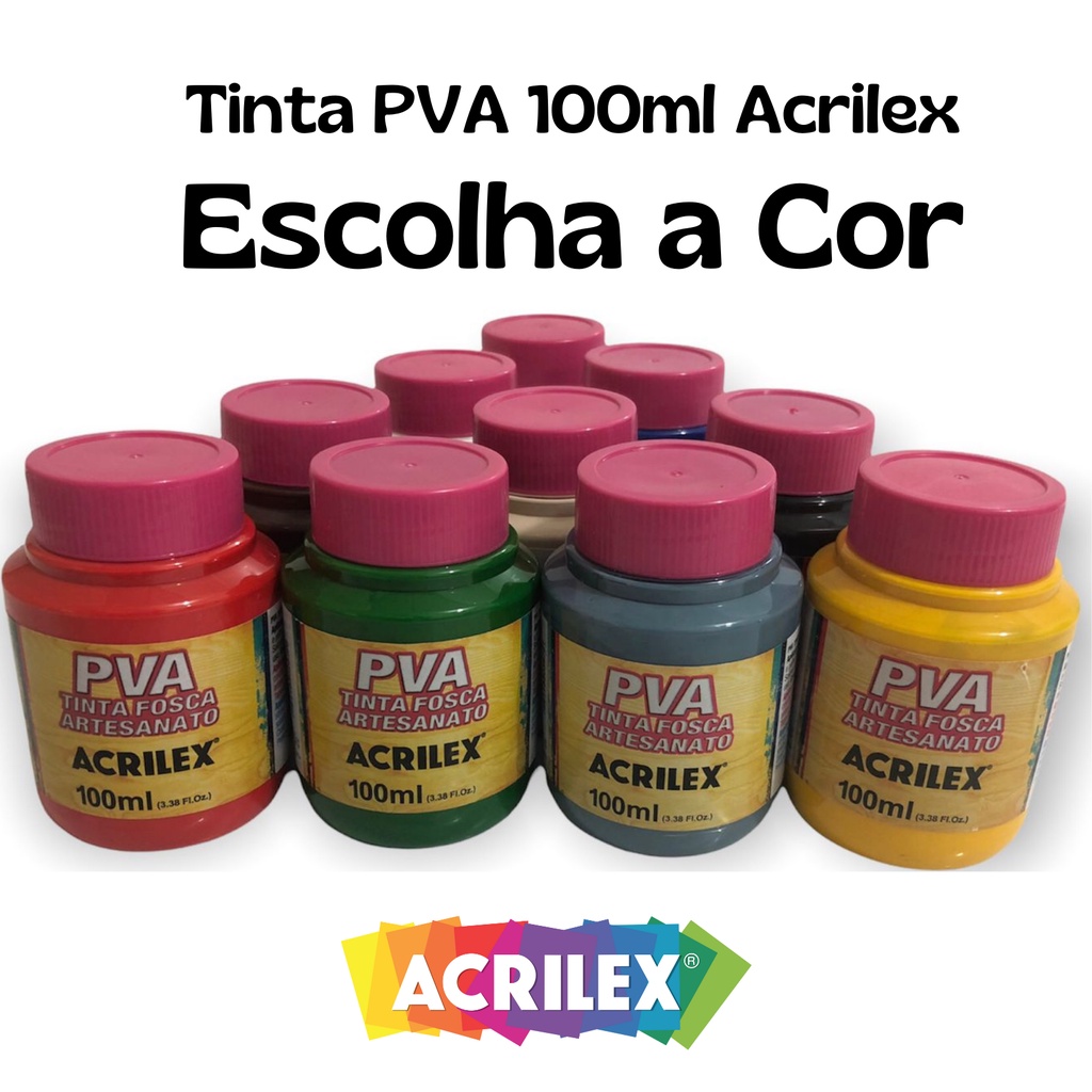 Tinta PVA Artesanato Madeira MDF Gesso Cerâmica Acrilex 100ml (escolha ...