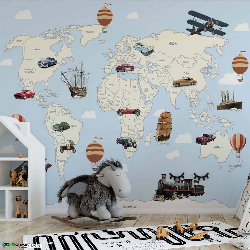 Papel de Parede Mapa Kids - Deboni Adesivos | Shopee Brasil