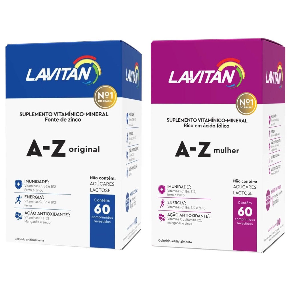 Kit Vitamina Lavitan A-z Homem Original E Mulher 60 Comprimidos total 120 cps | Shopee Brasil