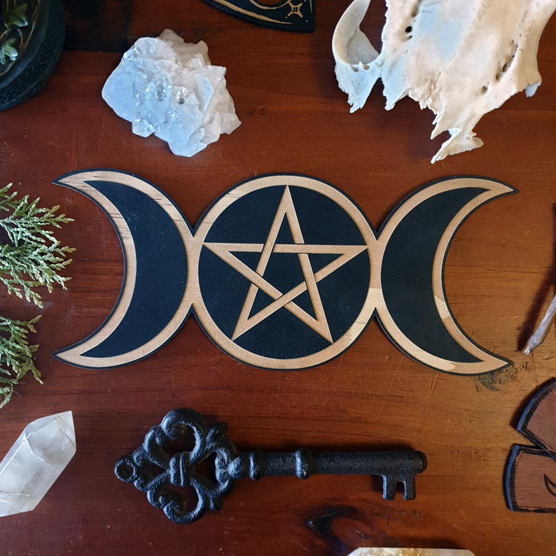 Aplique triluna pentagrama simbolo da deusa mdf wicca bruxaria loja ...