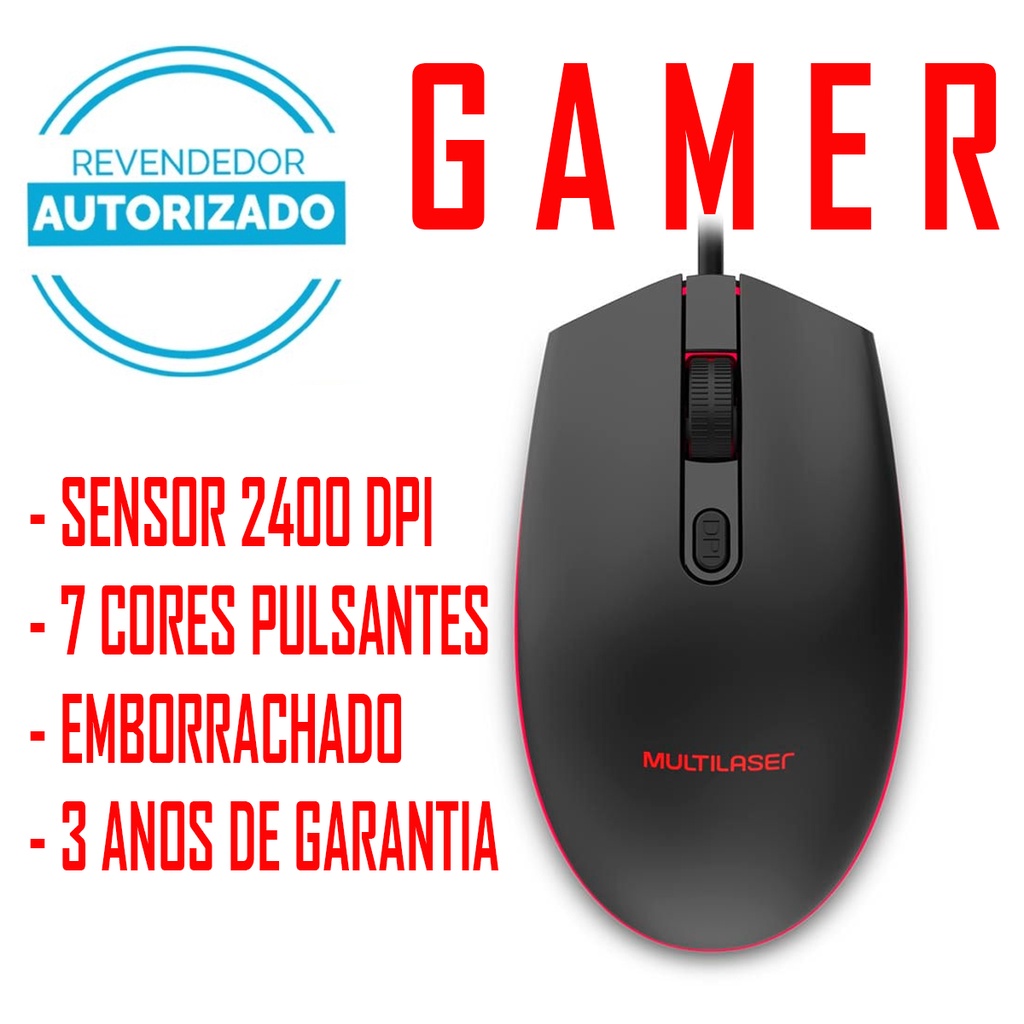 Multilaser Mouse Gamer 2400DPI Led 7 Cores Preto - MO298 - Original ...