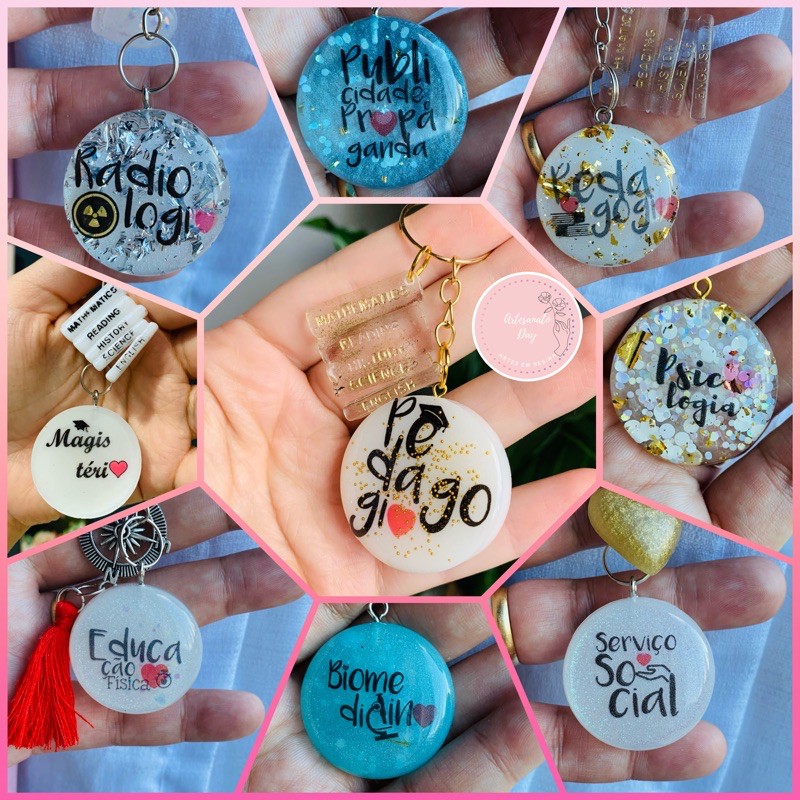 Chaveiro em resina personalizado profissão, curso | Shopee Brasil