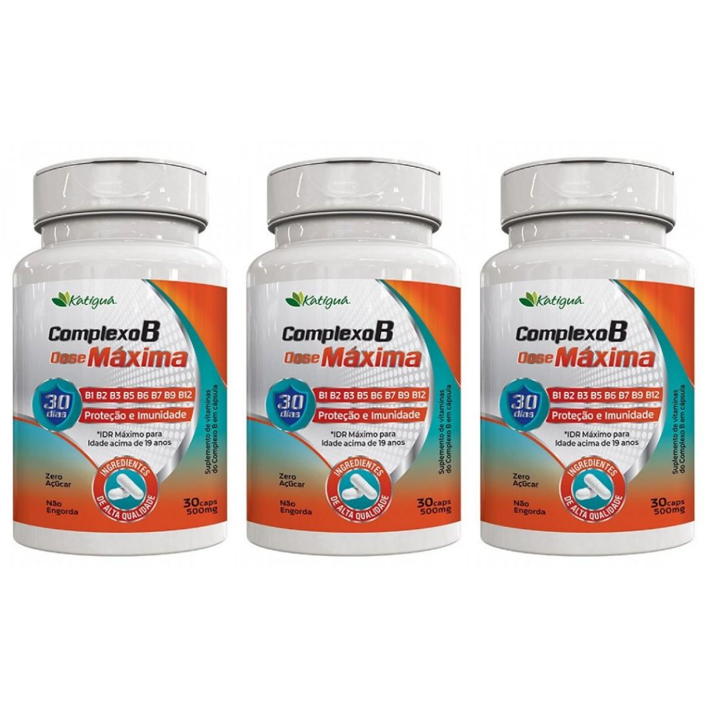 Kit 3uni Complexo B Dose Máxima 500mg 30 cáps - Katiguá | Shopee Brasil