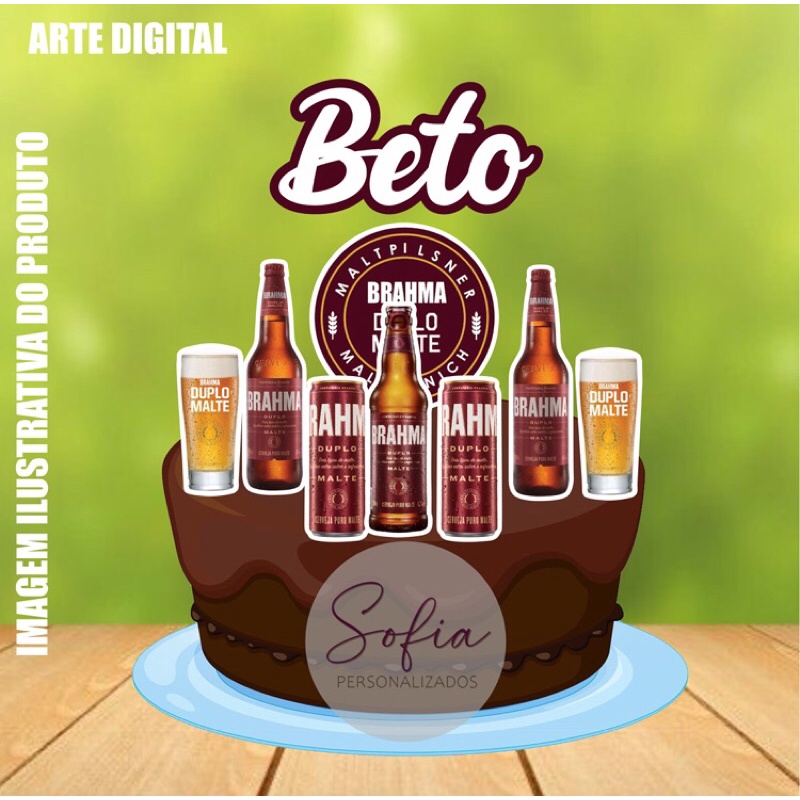 Topo de Bolo - Topper de Bolo Personalizado Brahma Duplo Malte | Shopee ...