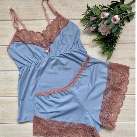 Short Dool c/ Renda Baby Doll Sensual Pijama Flora Ref 867 | Shopee Brasil