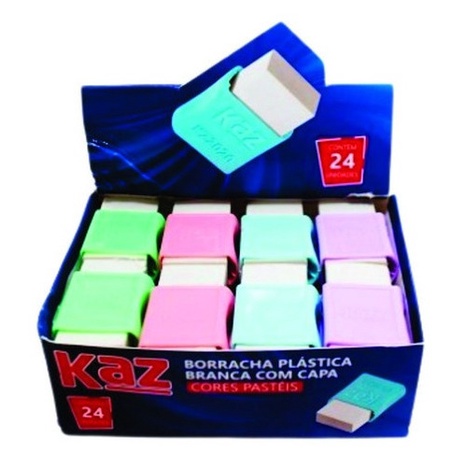 Borracha Escolar C/capa Cores Pastéis Plástica Cx C/24 Atacado tipo ...