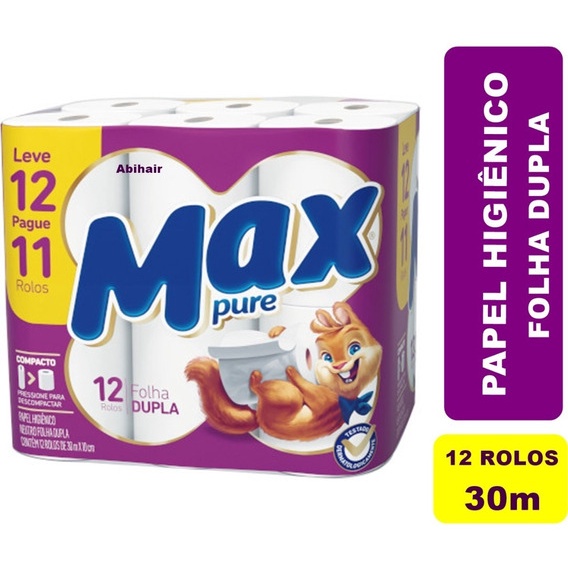 Papel Higiênico Max Pure Folha Dupla com 12 rolos | Shopee Brasil