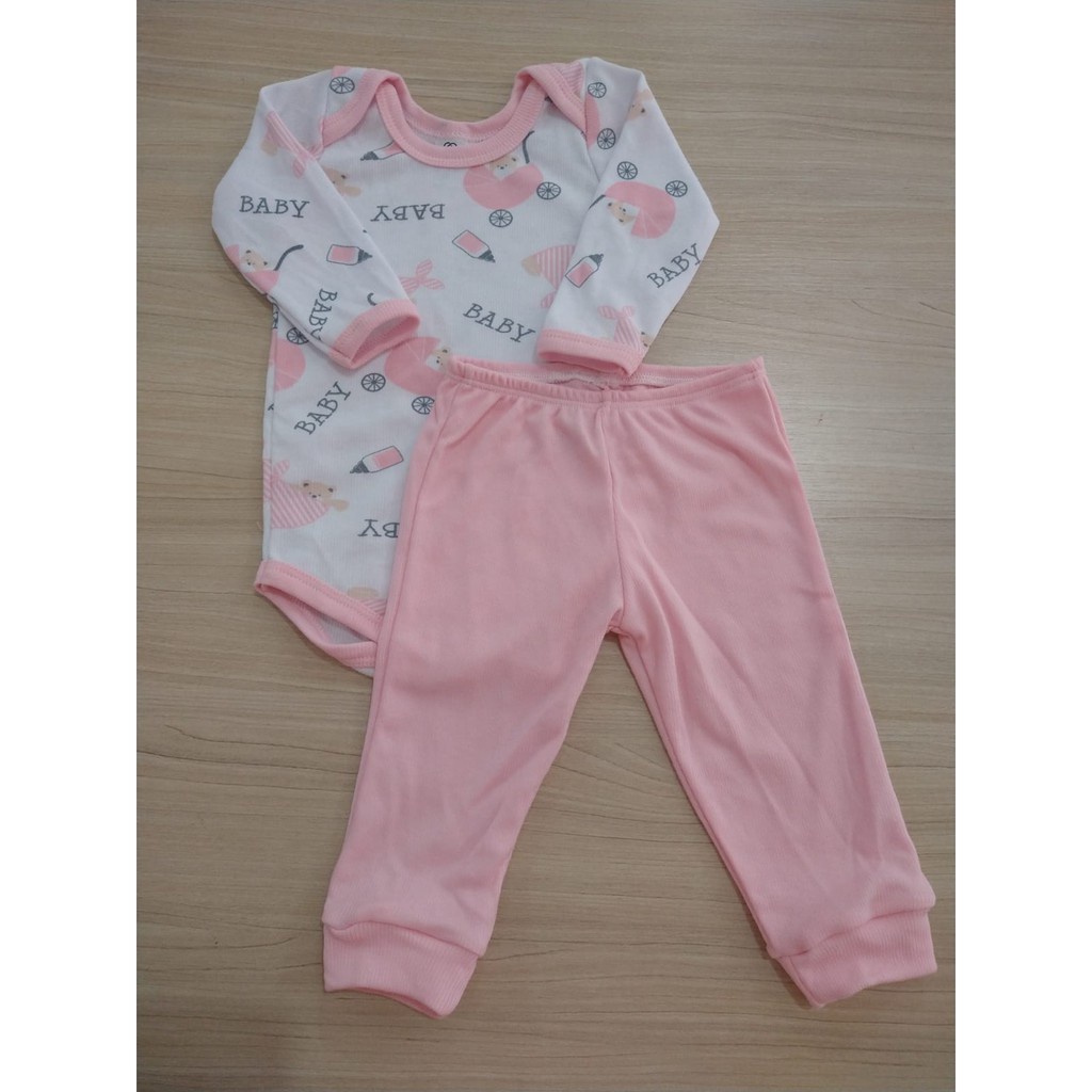 Roupa de bebe conjunto de body canelado estampado menina bore bory bori ...