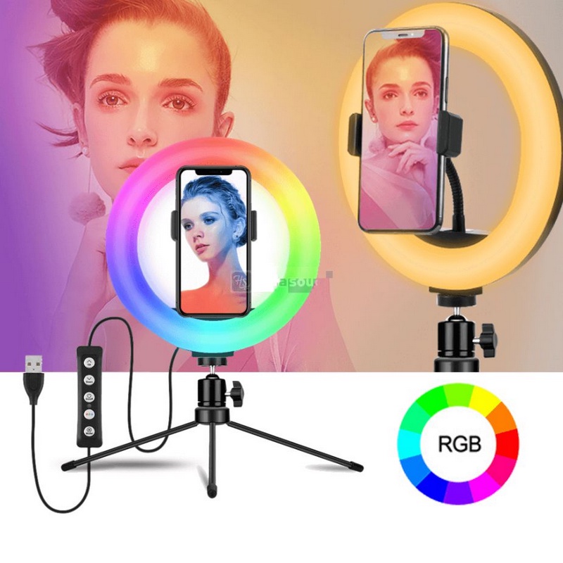 Ring Light Colorido Iluminador Rgb 20cm + Mini Tripe Mesa Blogueira ...
