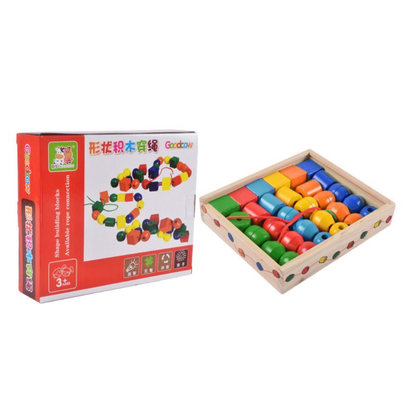 Forma Geométrica De Contas De Madeira De Lacing Beads Kids Montessori ...