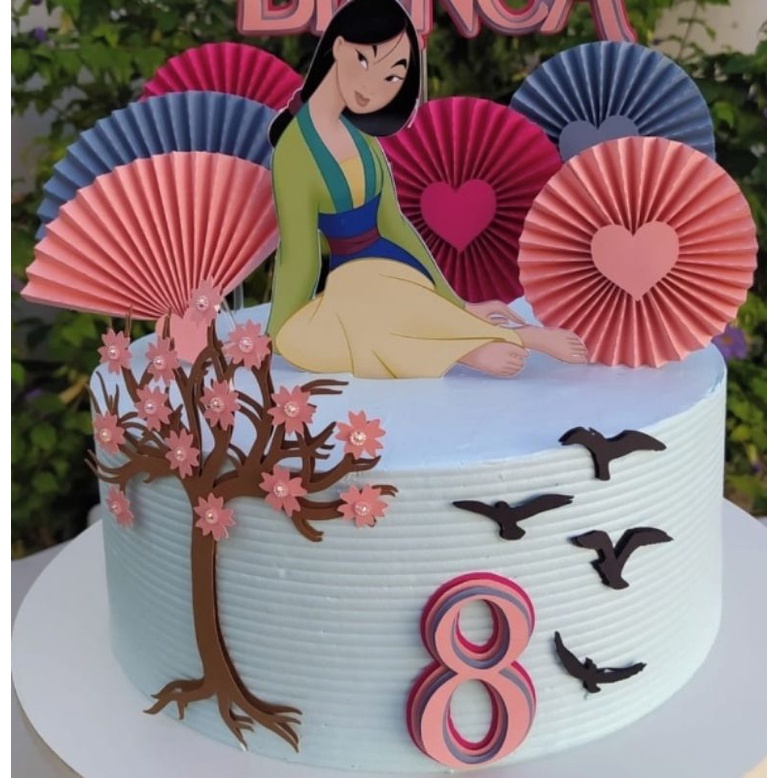 Topo de bolo Mulan/Leque/coração | Shopee Brasil
