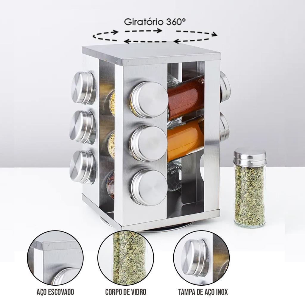Porta Condimentos Base Giratorio Inox Suporte 12 Potes Vidro | Shopee ...