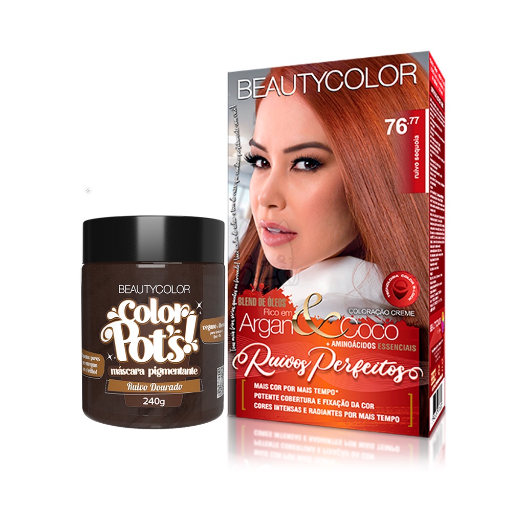 Kit Coloração 76.77 Ruivo Sequoia + Color Pots Ruivo Dourado | Shopee ...