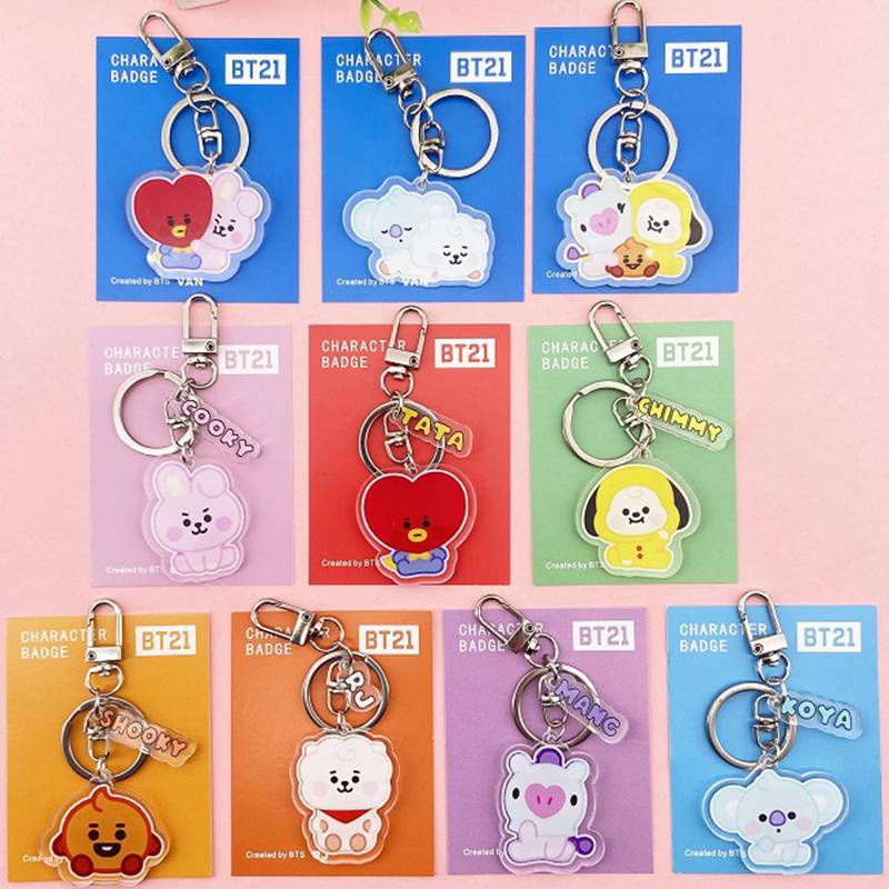 NEW KPOP BTS BT21 Cute cartoon Decorative Keychains Boy girl Gift Key ...
