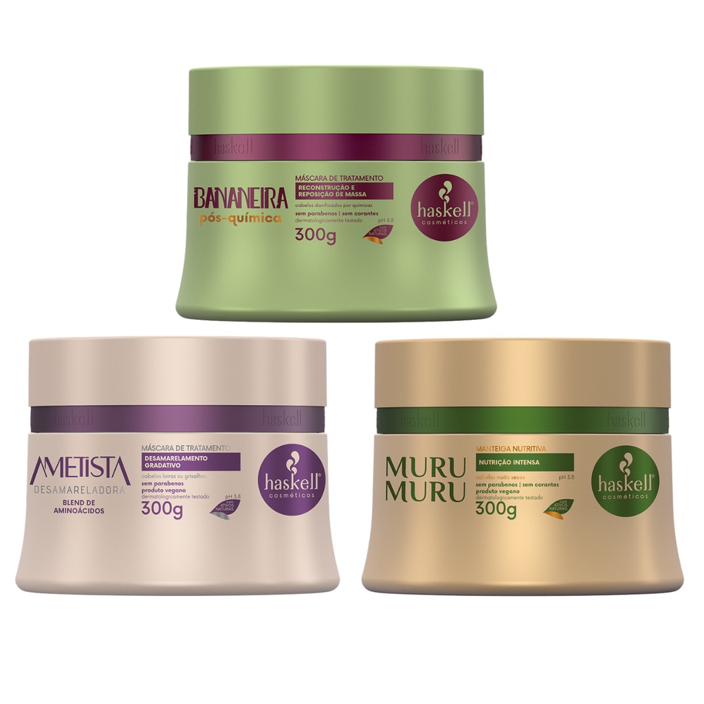 Cronograma Capilar Haskell Para Cabelos Loiros Máscara Murumuru 300g, Máscara Bananeira 300g e ...