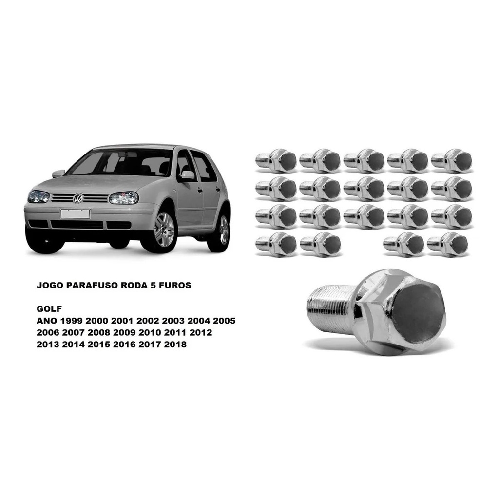 Jogo De Parafusos Cromados Vw Golf 1998 Ate 2020 Fox Polo 2003 ate 2018 ...