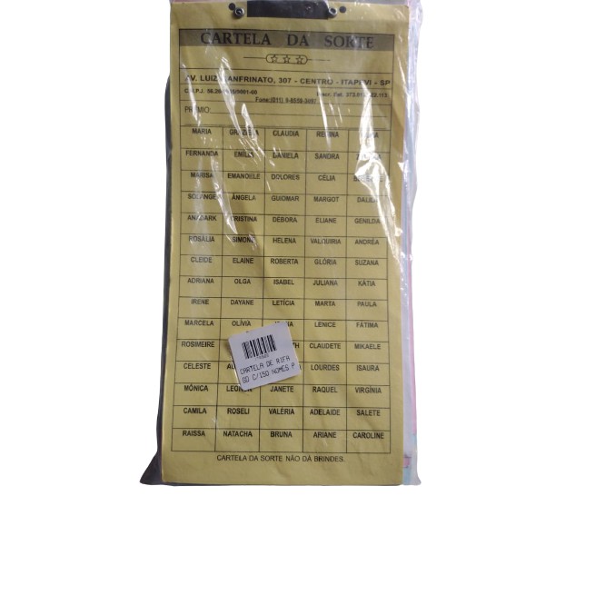 Cartela de rifa 150 Nomes- Pacote 50 Unidades-Cartela Branca-CoresVariadas-Cartela da sorte ...