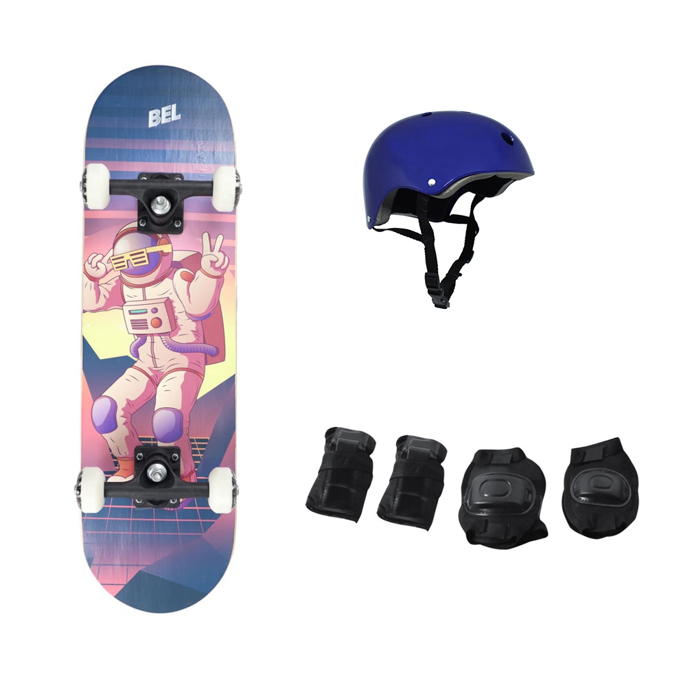 Skate Infantil Kit Iniciante Completo com Proteção Street - Astronauta ...